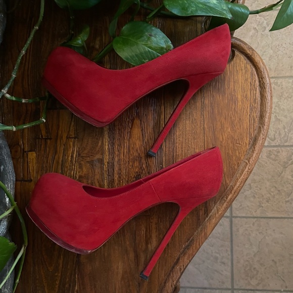 Yves Saint Laurent | Shoes | Ysl Tribtoo Red Suede Platform Pump | Poshmark